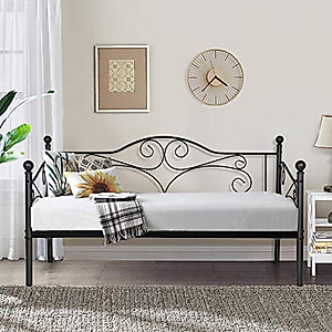 VECELO Premium Daybed Metal Bed Frame Twin Size Steel Slat Support/Strong Legs Headboard/Mattress Foundation, Multi-Functional Furniture
