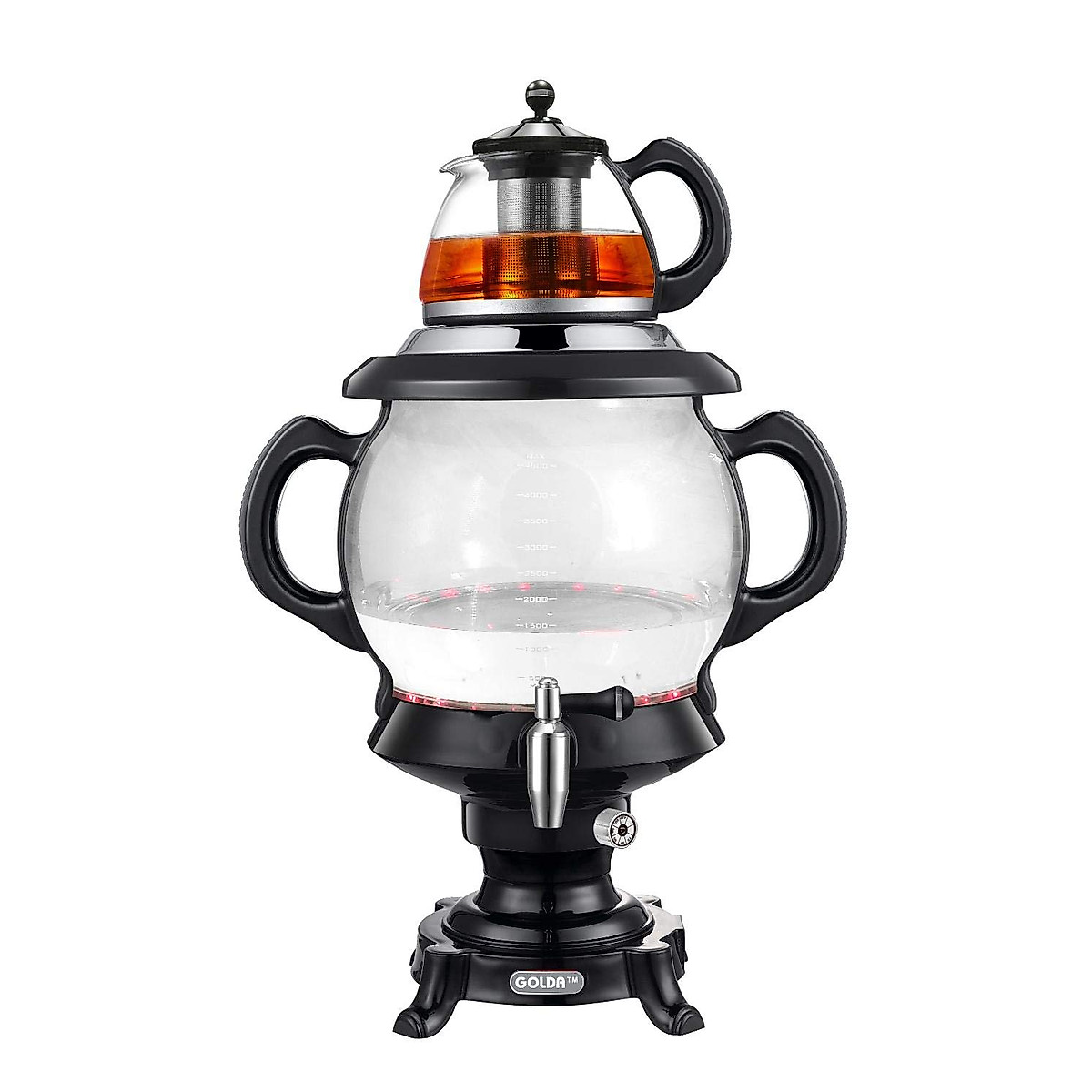 JOPROCH Golda INC. 4.5 Liters Glass Samovar, Tea Maker, with Boil-Dry Protection (Black)