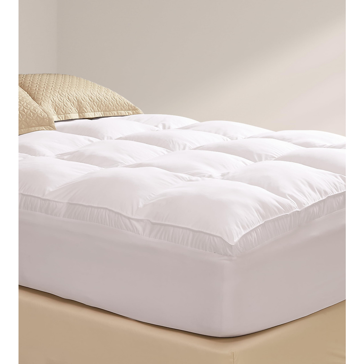 Cuddledown Ultra Plush Down Blend Mattress Pad | 100% Cotton Fabric | Hypoallergenic | Extra Thick | 50% Down / 50% Feather Fill | King Size