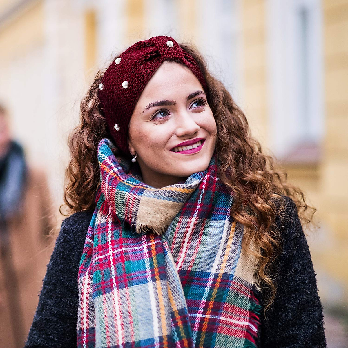 Whaline 5 Pieces Winter Knit Headbands Chunky Knit Headbands,4 Elastic Turban Head Wraps and 1 Pearl Crochet Hair Band, Ear Warmer Crochet Head Wraps for Women Girls (Autumn&Winter Colors)