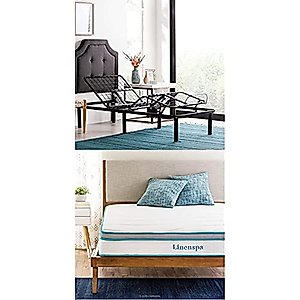 Linenspa Adjustable Bed Base-Motorized Head and Foot Incline 8 Inch Memory Foam and Innerspring Hybrid Medium-Firm Feel Mattress, Twin XL