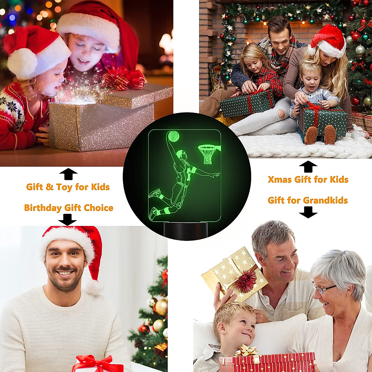 FULLOSUN Basketball 3D Night Light, Basketball Sport Gifts Bedside Lamp for Xmas Holiday Birthday Gifts for Kids Basketball Fan with Remote Control 16 Colors Changing + 4 Changing Mode + Dim Function