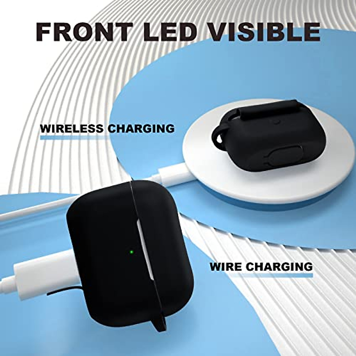 Camofit Case Cover Compatible with Airpods Pro Caser for Women Girls with Bracelet Keychain Accessories, Cute Silicone Case Compatible with AirPod Pro 2019 Earbuds Wireless Charging Case (Black)