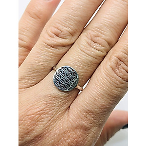 Flower of Life Ring Sterling Silver 925 Sacred Geometry Flower of Life Yoga jewelry Sizes Us 6 7 8 9 (7)