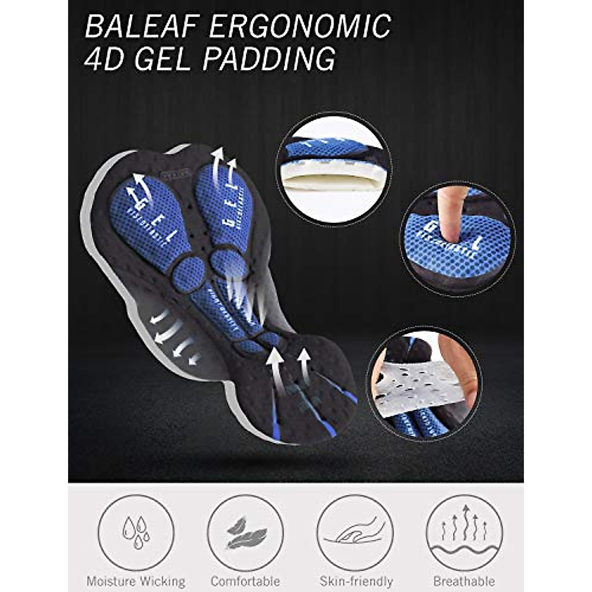 BALEAF Men's Bike Shorts with 4D Padding Cycling Underwear Padded Bicycle MTB Liner Mountain Biking Tights Road Riding Black M