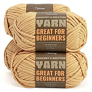 Pllieay Khaki Cotton Yarn, 4x50g Crochet Yarn for Crocheting and Knitting, Cotton Yarn for Beginners with Easy to See Stitches for Beginners Crocheting and Knitting
