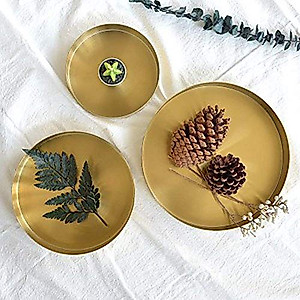 UniDes - Round Brass Tray,Small Gold Decorative Tray Metal Storage Organizer Tray for Modern Home,Matte Brass Finish | 8.66 Inch