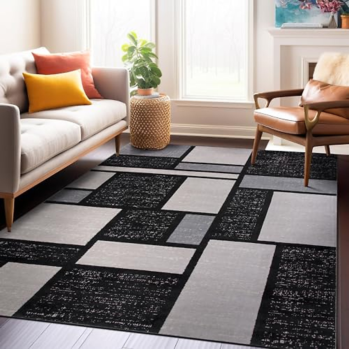 Rugshop Contemporary Modern Boxes Design Soft Area Rug 9' x 12' Gray