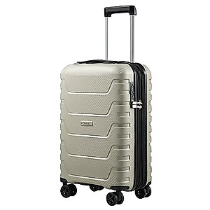 LUGGEX Carbon Fiber Pattern Carry-On Luggage 22x14x9 - Impact-Resistant PP Material - High Rebound Toughness & Anti-Explosion Zipper(Champagne Suitcase)