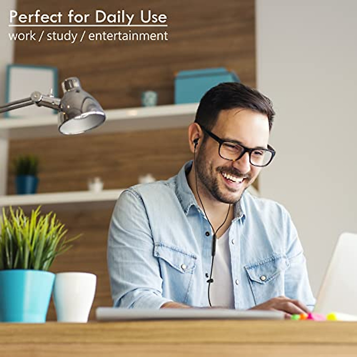 USB Earbuds with 8.2FT Extra Long Cord for Computer, in-Ear USB Headphone Headset with Mic Compatible with Laptop, Desktop PC, Notebook & Chromebook, Noise-isolation & Lightweight, CGS-W7