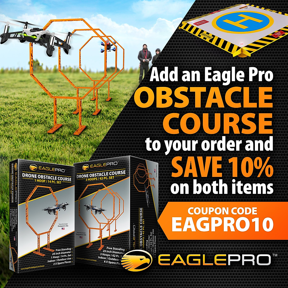 Eagle Pro Remote Control Helicopter Landing Pad - Complete Edition - Flashing LED Lights Installed - Suitable for RC Helicopters, Quadcopters, Drones, Syma Helicopters