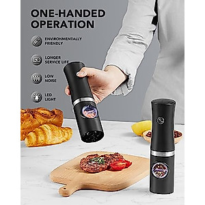 FORLIM Rechargeable Salt and Pepper Grinder Set with USB Base, Automatic Electric Pepper Mill, Adjustable Coarseness, with White LED Light, High Speed Grinding, One Hand Operation, 2 Mills