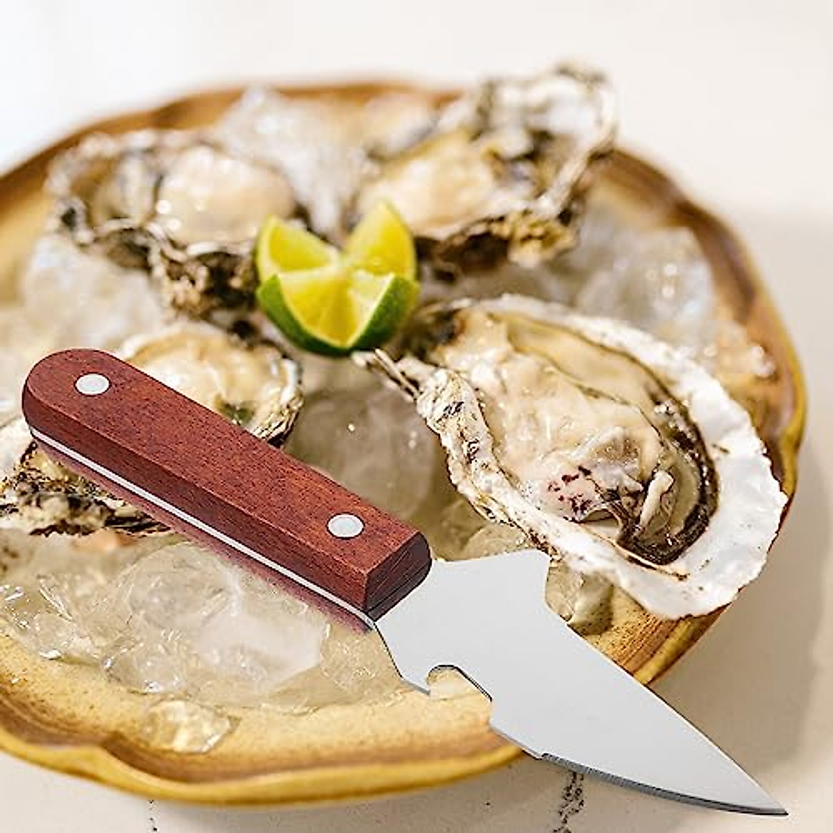 Home Tools Oyster Shucking Knife 2pcs Oyster Knife Shucker Set Oyster Shucker Clam Knife with Wood Handle Seafood Opener for Kitchen Chef Picnic Grilling