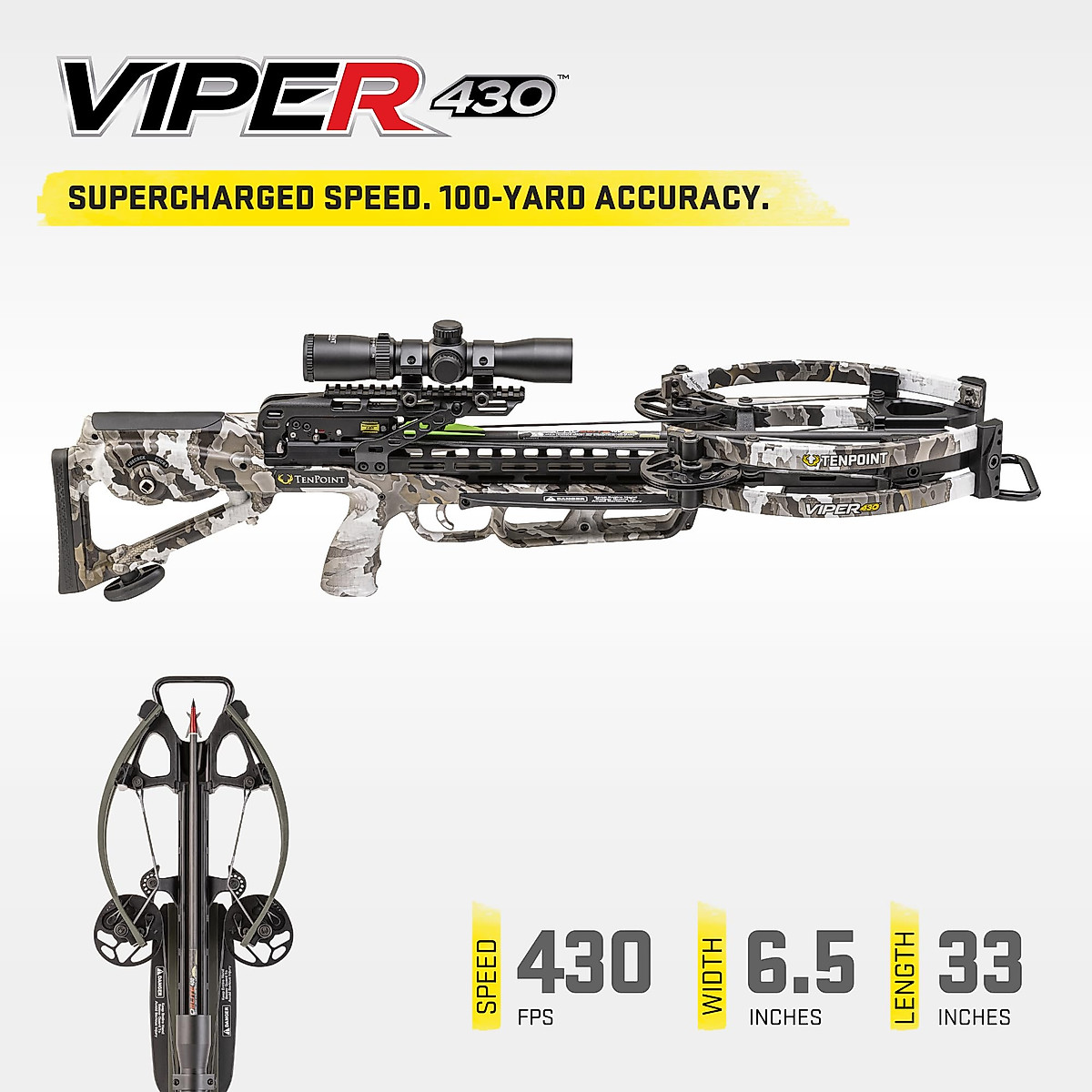TenPoint Viper 430 Crossbow, Vektra - 430 FPS - Includes RangeMaster 100 Scope, ACUslide Silent Cocking & Safe De-Cocking + 3 Pro Elite 400 Carbon Crossbow Arrows