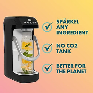 Spärkel Beverage System (Black) - Sparkling Water and Soda Maker - A New Way of Sparkling - Use Fresh & Natural Ingredients - No CO2 Tank Needed