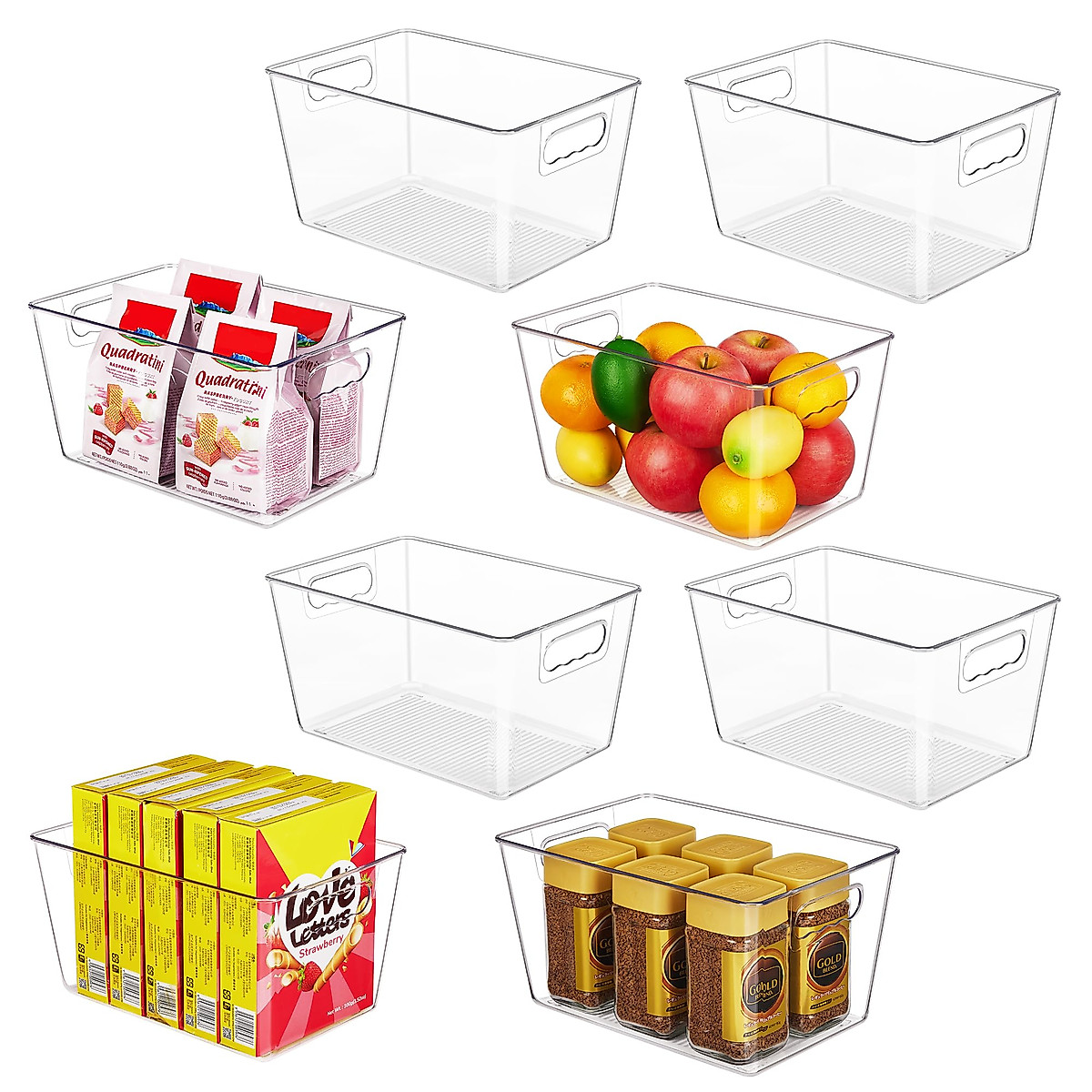 YIHONG Clear Plastic Storage Bins, 8 Pack Pantry Organizer Bins with Handle for Kitchen, Freezer,Cabinet,Closet Organization and Storage