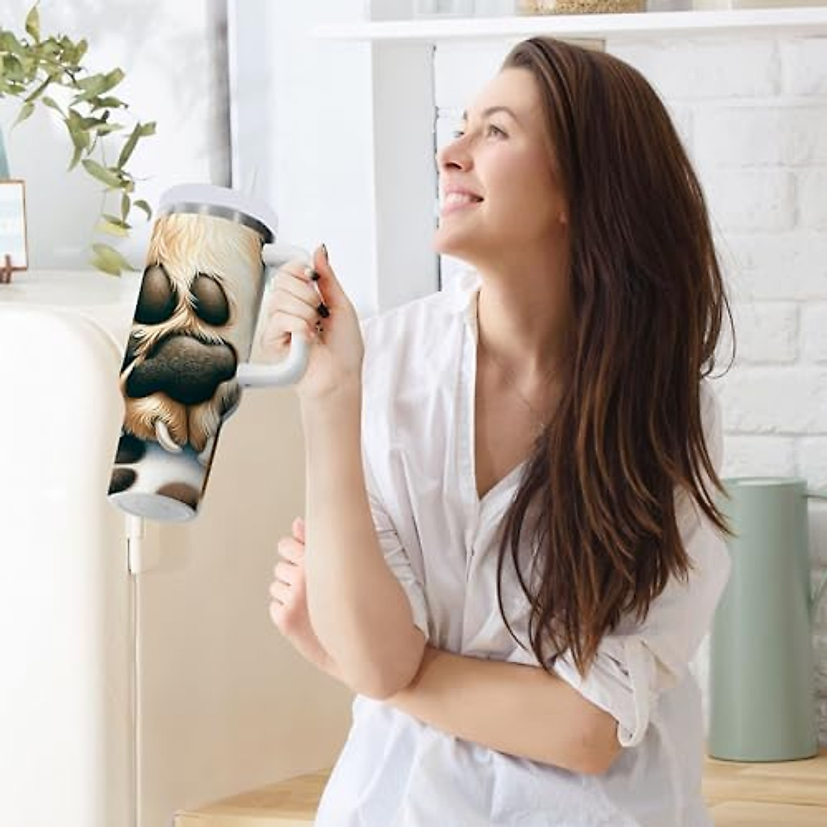 Burbuja Funny Cat Dog Paws 40oz Insulated Tumblers with Handle and Straw Lid, Double Wall Stainless Steel Travel Mug Leak-Proof, BPA Free, Gift for Mom Dad