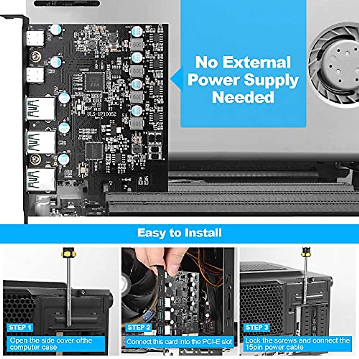 PCIe to USB 3.2/3.1 Gen 2 Card with 10Gbps SuperSpeed 5-Port (2X USB-C - 3X USB-A) PCI Express Expansion Card PC Internal USB hub for Windows 11/10/8/7 and MAC OS