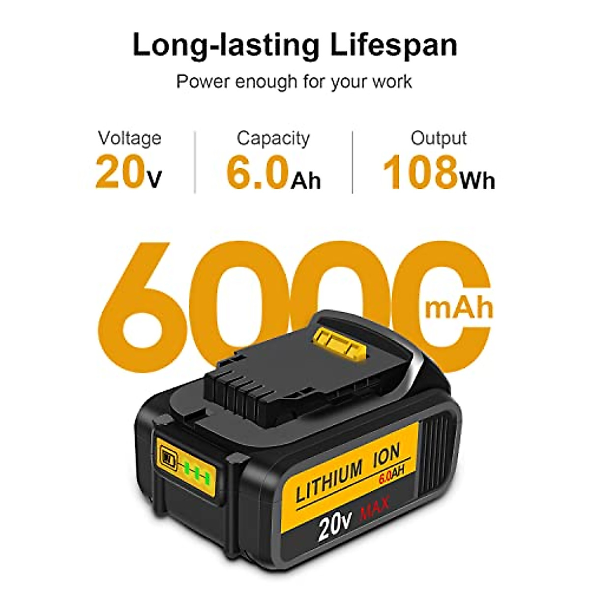2Pack 6000mAh Replacement for Dewalt 20v Battery with a Charger (Include One Toolkit)