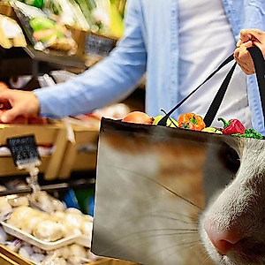 KQNZT Reusable Grocery Bags, Large Foldable Reusable Shopping Tote Bags Bulk for Groceries, Waterproof Kitchen Cloth Produce Bags with Long Handles, Cute Cat