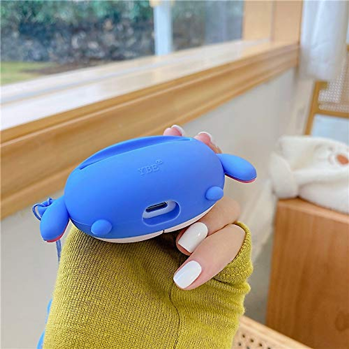 Ultra Thick Soft Silicone Case with Finger Ring Holder for Apple AirPods 1 2 1st 2nd Generation Blue Donkey Eeyore Anime Animal 3D Character Adorable Cute Lovely Fun Funny Women Girls Boys Protective