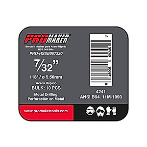 PROMAKER HSS Tip Metal Drill Bits 7/32 inch (10 PCs) for Hard Metal, Steel, Cast Iron, Wood and Plastic 4241 PRO-HSSB067320
