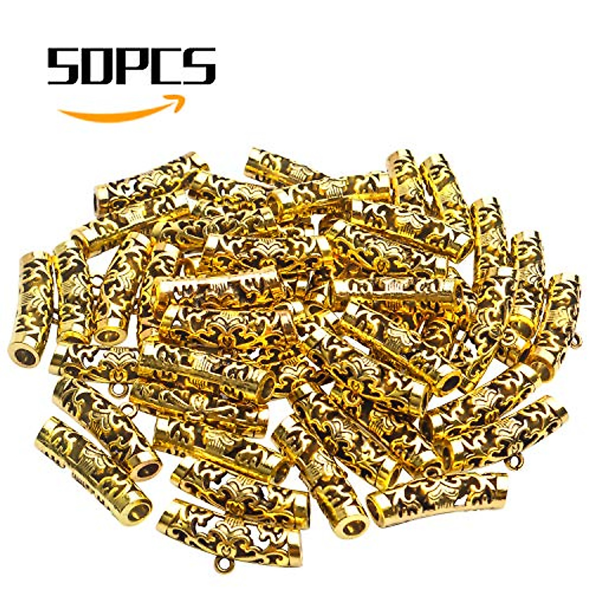 Tibetan Bail Connector,50pcs Antique Golden Tube Bail Beads Alloy Hanger Links Long Hollow Spacer Beads with Loop for Bracelet Necklace DIY Jewelry Making,10x7x25mm
