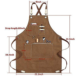 Mactso Chef Apron Water Resistant Canvas Cross Back Adjustable Apron for Men Women(Coffee)