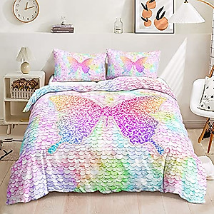 CVHOUSE Rainbow Butterfly Duvet Cover Twin Size,Rainbow Butterfly Bedding Set for Girls Kids Teens,Rainbow Butterfly Comforter Cover,1 Duvet Cover 2 Pillowcases 3 Piece