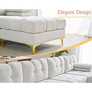 PaPaJet 124 Inch Sectional Sofa, 6 Seater Modular Sectional Couch with Metal Legs, U Shaped Sofa Couch for Living Room, Beige Chenille