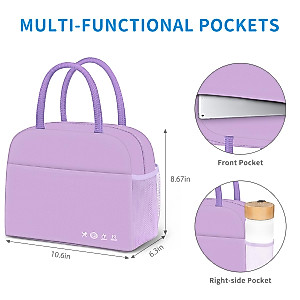 DALINDA Lunch Bag Lunch Box for Women Men Reusable Insulated Lunch Bags for Adults,Leakproof Cute Cooler Lunch Tote Bag, Large Capacity for Work Travel Picnic,Purple