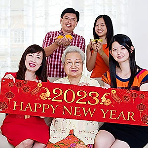 FEPITO 2023 Chinese New Year Decorations Happy Chinese New Year Banner Year of Rabbit Party Banner for Chinese Spring Festival Decorations Indoor Outdoor New Year Party Supplies