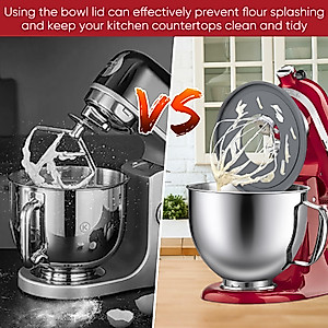 5 Quart Stainless Steel Mixer Bowl with Lid Compatible with Kitchenaid Artisan&Classic Series 4.5-5QT Tilt-Head Mixer,Mixer Bowl Cover to Prevent Spilling of Ingredients