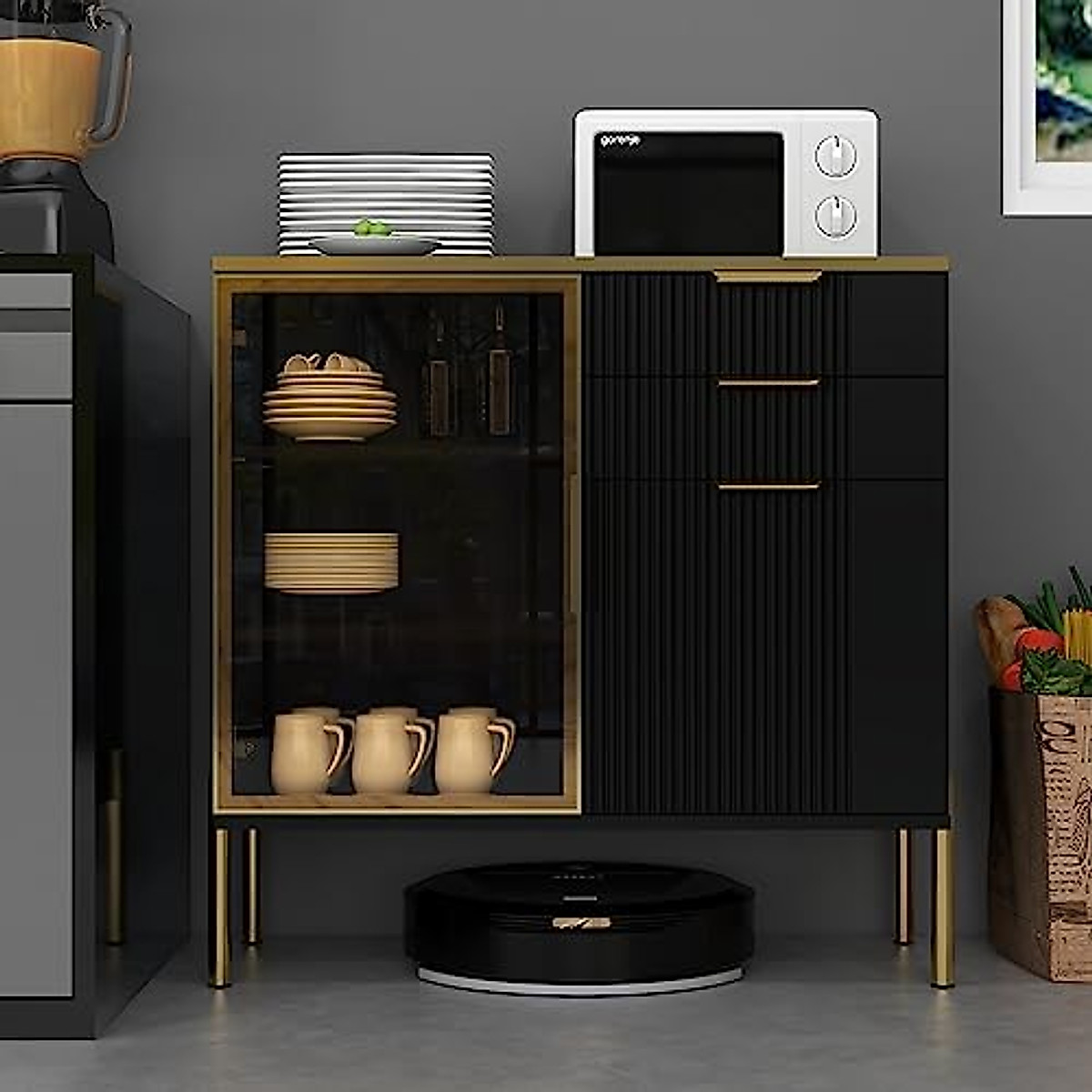 scolyk Buffet Cabinet with Storage:Black Cabinet with Drawers,Farmhouse Coffee Bar Cabinet with Storage,Black Buffet Cabinet,Kitchen Sideboard Cabinet