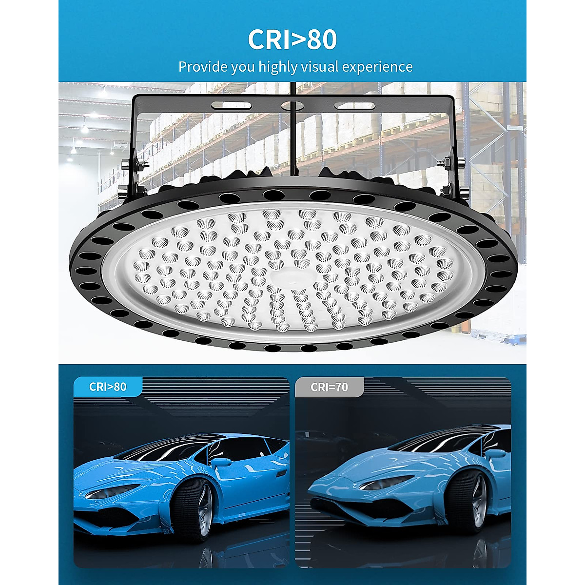 papsbox 4 Pack 500W UFO high Bay Lights,50000LM 6500K Super Bright Daylight White highbay led Light Fixture,110V Area lamp IP65 for Shop Garage Warehouse Workshop Gym Factory Commercial Lighting