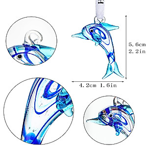 2'' Decorative Hanging Glass Dolphin Ornament,Glass Blown Mini Blue Dolphin Figurine Art Glass Christmas Ornament