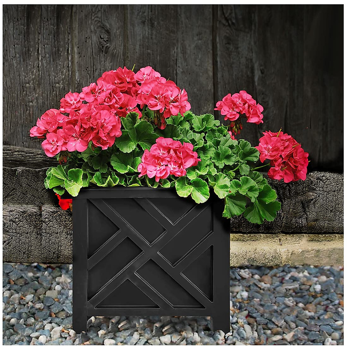 Trenton Gifts Chippendale Planters. Set of 2 .Black. Great for Outdoor Decor, Patio and Lawn Plant Holder