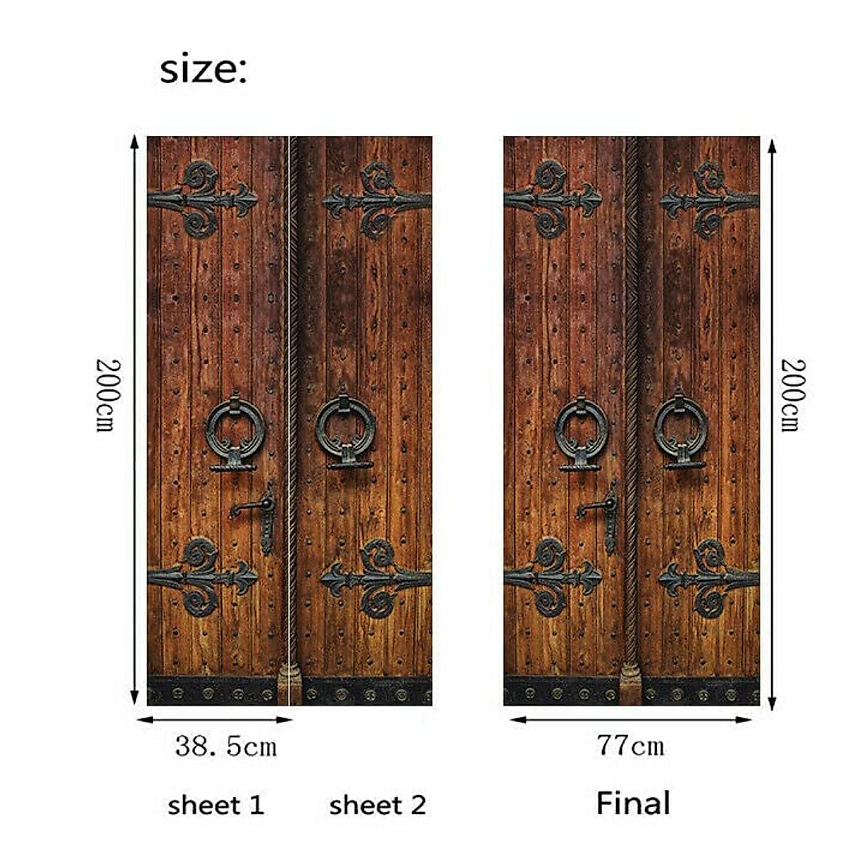 artfanke 3D Realistic Wooden Pattern Door Sticker Peel and Stick - Retro Wood Murals Wallpaper - Waterproof Door Decal for Home Decor 30.3"x78.7"(2 Sheets/Set)