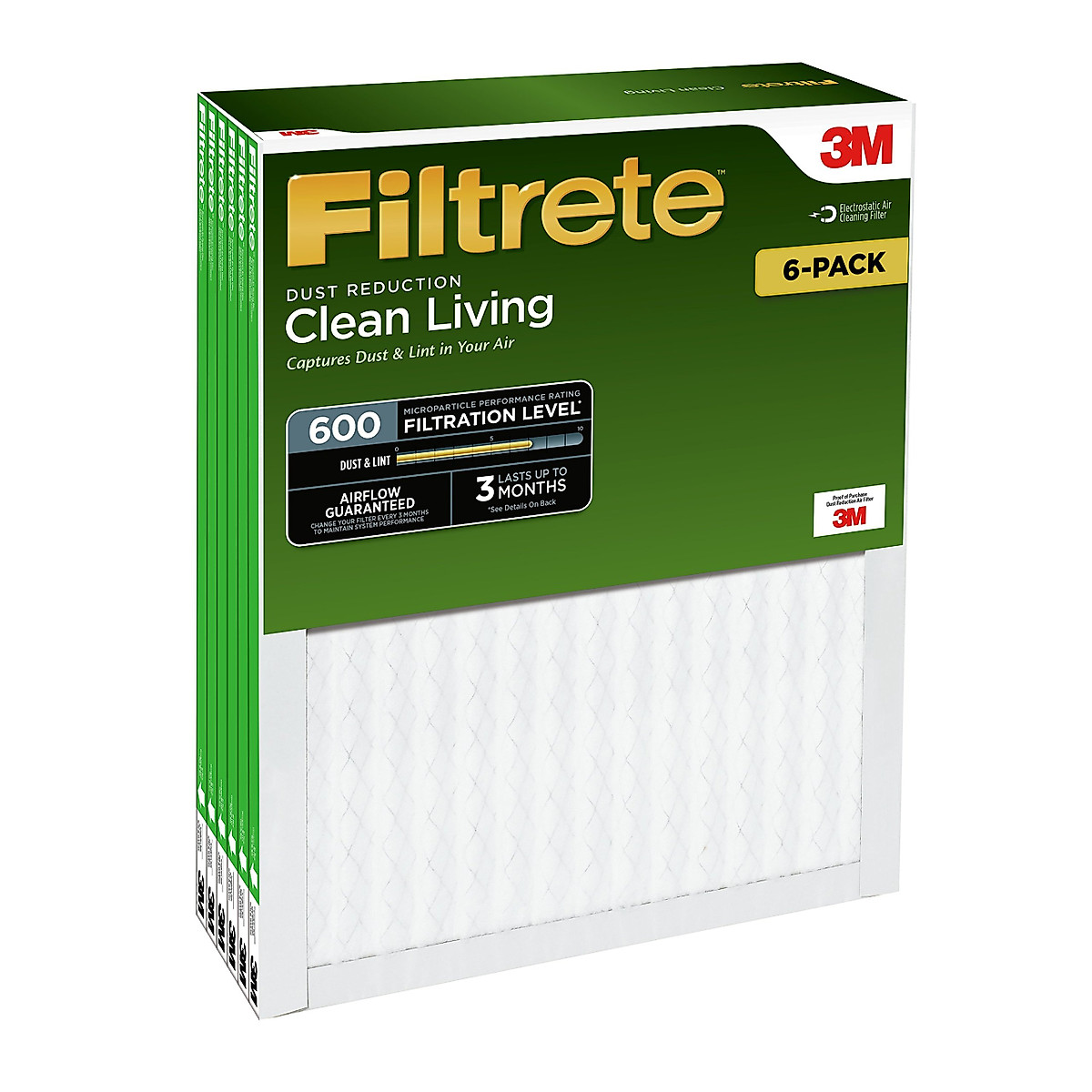 Filtrete 16x25x1 Air Filter, MPR 600, MERV 7, Clean Living Dust Reduction 3-Month Pleated 1-Inch Air Filters, 6 Filters