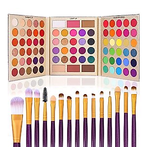 UCANBE Makeup Eyeshadow Palette + 15Pcs Brush Set, Pigmented 86 Colors Make Up Pallet with Brushes, Matte Shimmer Glitter Palettes Valentine's Day Gift, Eye Shadow Highlighter Contour Blush Beauty Kit