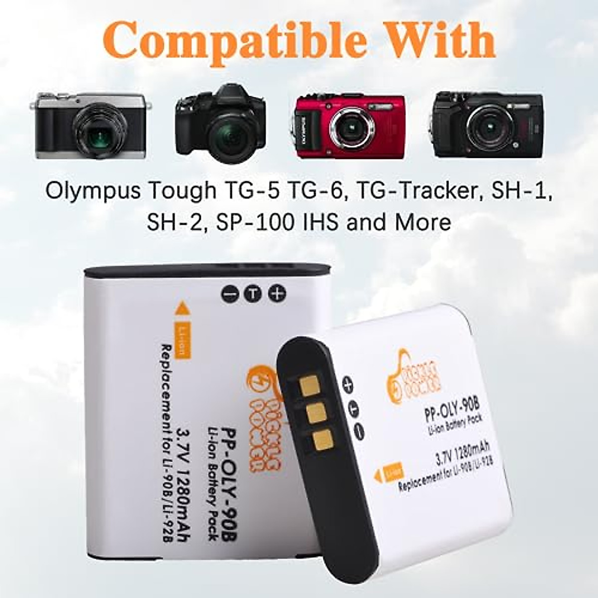 Pickle Power 2 Pack LI-92B LI-90B Battery and LED Dual Charger Compatible with Olympus Tough TG-5 TG-6 TG-4 TG-3 TG-2 TG-1 TG-Tracker SH-50 iHS SH-60 XZ-2 iHS SH-1 SH-2 SP-100 (Not for SP-700)