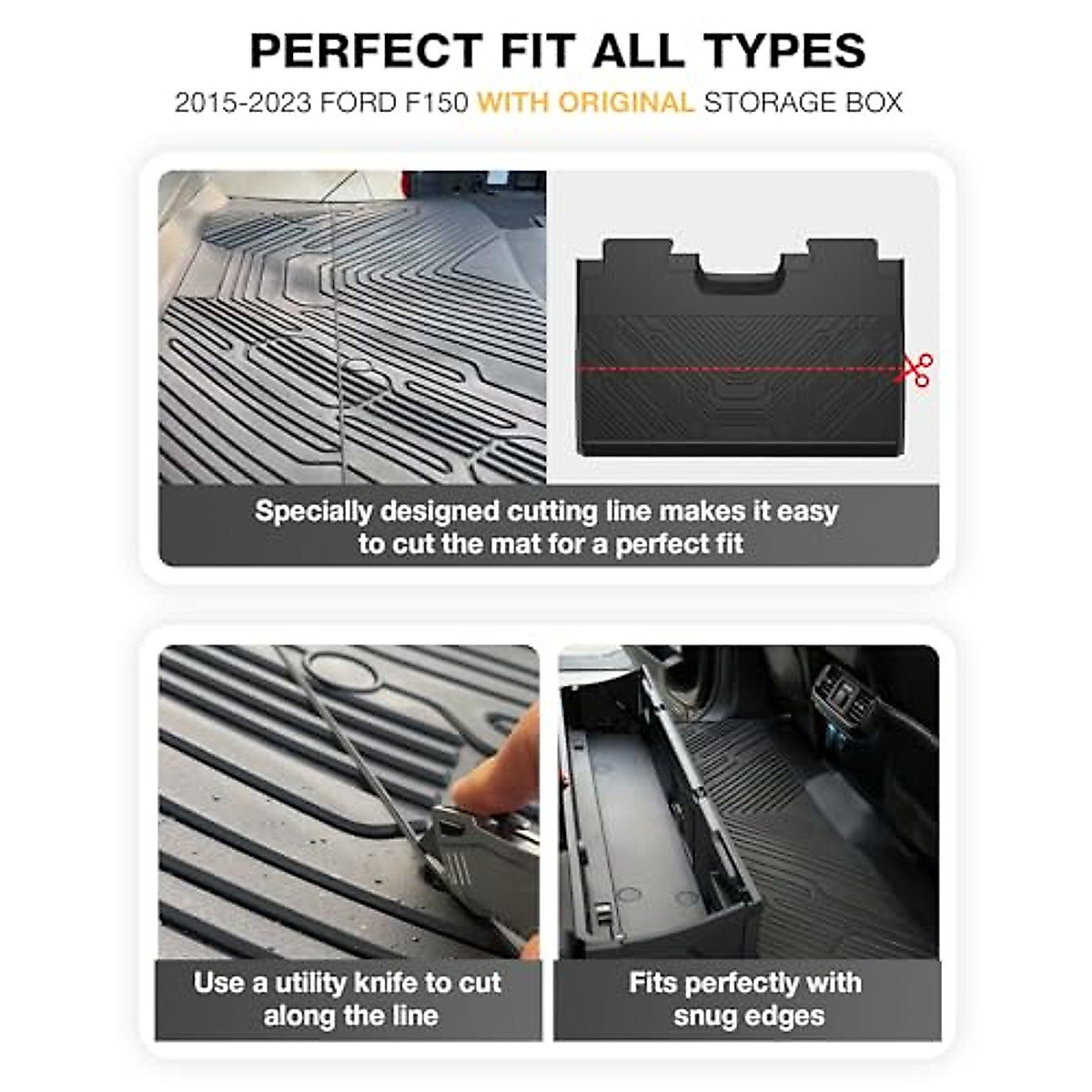 3W Floor Mats Fit for Ford F150/F-150 Lightning SuperCrew Cab 2015-2024, TPE All Weather Custom Fit Car Accessories 1st and 2nd Row Full Set Car Liners (Without Under-Seat Storage)