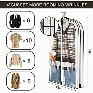 BiCINE 40" Garment Bags for Hanging Clothes, Clear Suit Bags for Closet Storage Travel with 2 Zippers, 4" Gusset Breathable Clothes Garment Cover for Coats Sweaters Shirts Dress (White, 3 Pack)