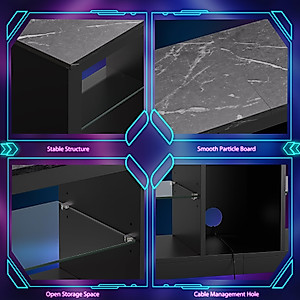 Bestier 55 inch LED TV Stand with Power Outlet, LED TV Stand for Xbox, Gaming Entertainment Center with Storage for 55/60/65inch TV,Modern TV Cabinet for Living Room Black Marble