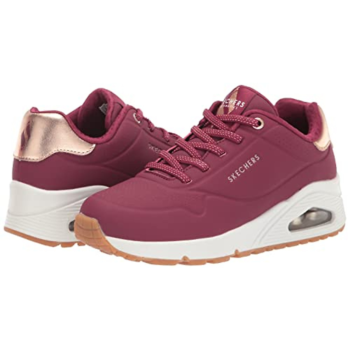 Skechers Women's UNO-Shimmer Away Sneaker, Burgundy, 7.5