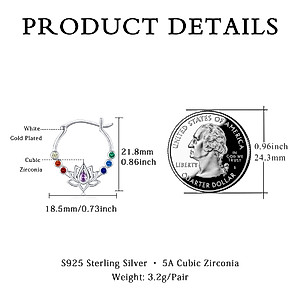 Rainbow Chakra Earrings Sterling Silver Lotus Flower Earrings Rainbow Hoop Earrings Colorful Earrings Chakra Jewlery for Women Christmas Jewelry Gifts