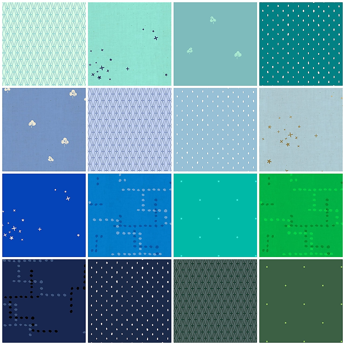 C+S Basics - Cool Fat Quarter Bundle (15 Pieces) for Cotton+Steel 18 x 21 inches (45.72 cm x 53.34 cm) Fabric cuts