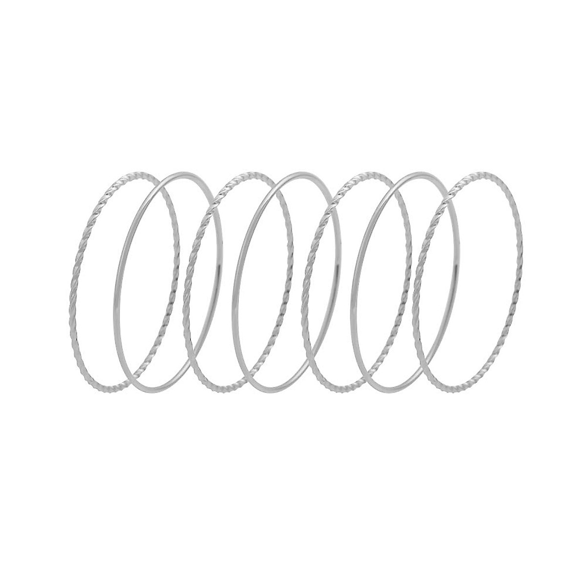 Edforce Stainless Steel Women's Twisted Thin Round Stackable Bangle Bracelet, Set of 7 (Silver)