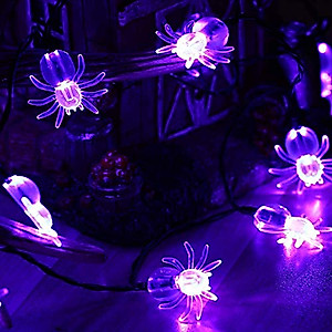 DYTesa Halloween Solar String Lights, 21.3 Ft 30 LED Purple Spider LED Lights IP65 Waterproof for Halloween Outdoor Indoor Party Decor, Patio, Lawn, Garden, Yard