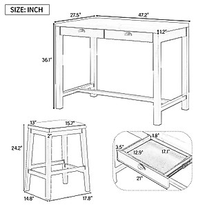 Bellemave 3-Piece Modern Console Table Set with Bar Table, 2 Stools, Storage Drawers, Faux Marble Top for Kitchen, Dining Room (Black)